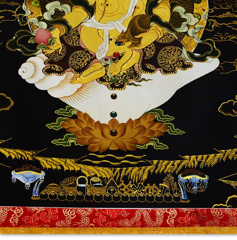 Gilded Tibetan Yellow Jambhala Thangka – Five Wealth Gods Buddhist Wall ...