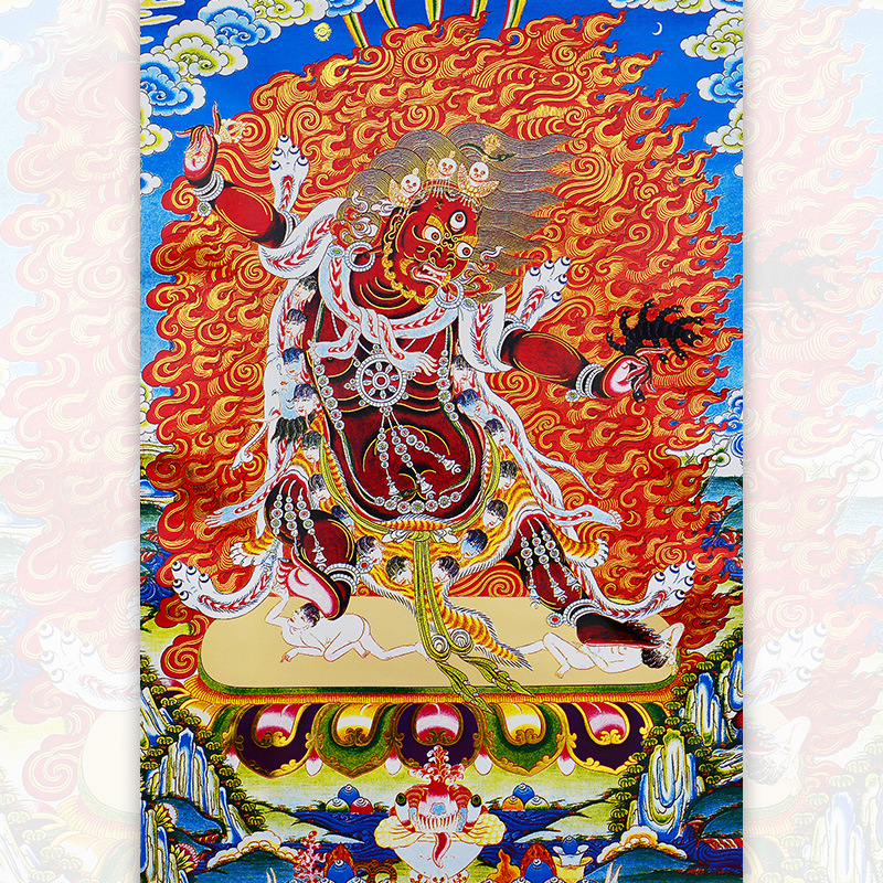 Gilded Tibetan Wrathful Guru Rinpoche Thangka – Handcrafted Buddhist ...